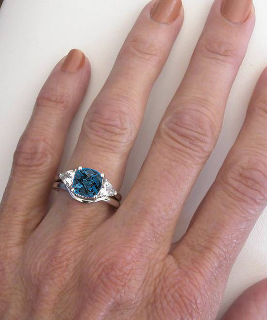 Cushion Cut London Blue Topaz And Trillion White Sapphire Three Stone Cushion Cut London Blue Topaz And Trillion White Sapphire Three Stone